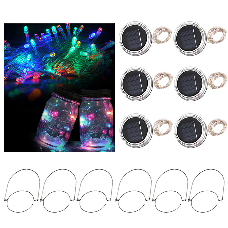 3/6Pcs Solar Powered Mason Lid 20 LED Fairy Light Jar String Lights ...