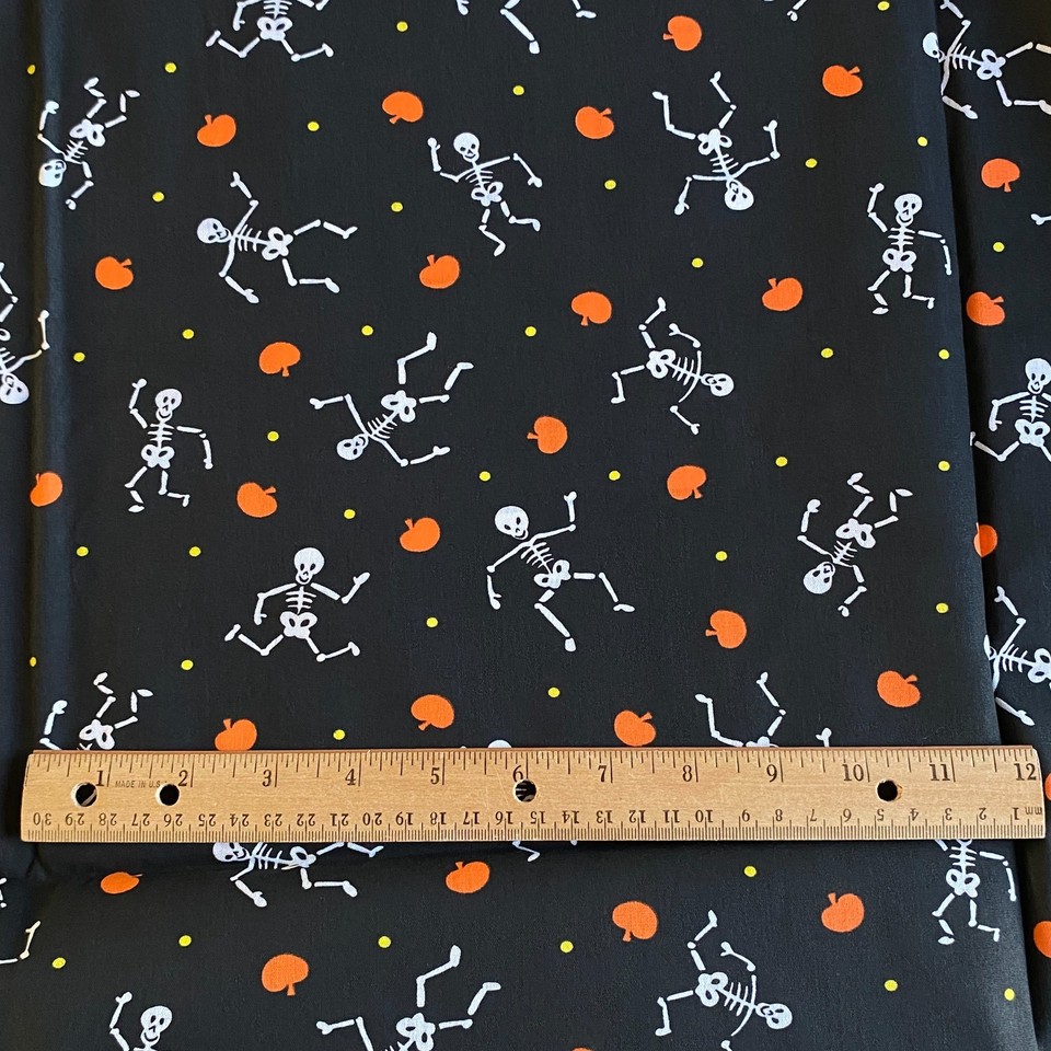 BTY Vintage Dancing Skeleton Halloween Fabric Cotton Print | eBay UK