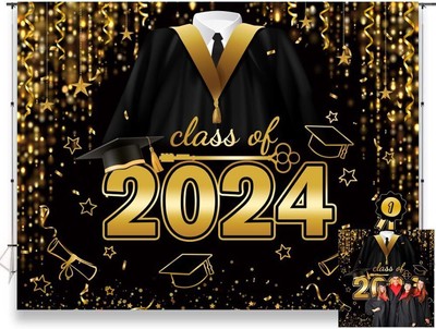 Black and Gold Class of 2024 Backdrop 10x8FT Congrats Grad Graduation ...