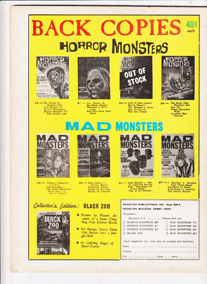 HORROR MONSTER magazine #9/ 1964 MONSTER PHOTO MAG GOLIATH AND THE ...