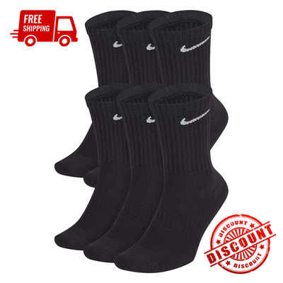 Nike Crew Socks 6 Pair Cotton Black Everyday NEW SX7666-010 Men’s ...