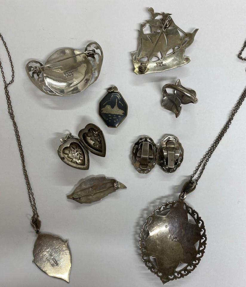 Job Lot 9 Siam Sterling Silver Pendants Brooches Lockets Ring ...