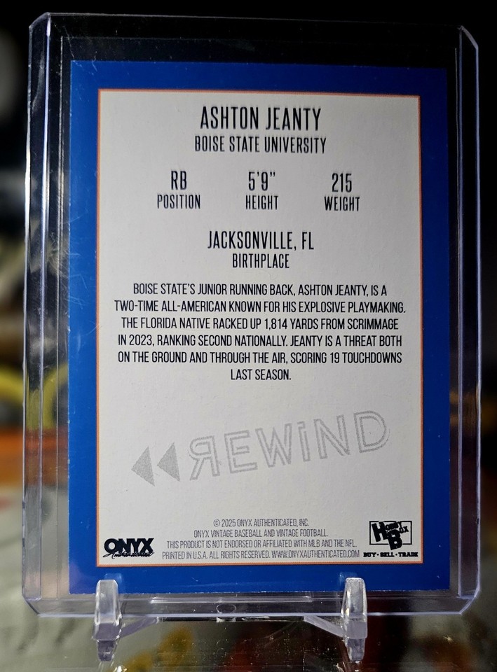 2025 Onyx Rewind Ashton Jeanty RC Rookie Boise State Raiders Holiday | eBay