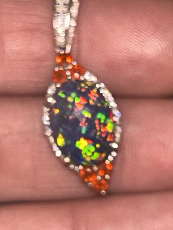 CHUCK CLEMENCY 925 Sterling Silver Real Opal & Spinel Minimalist Charm ...