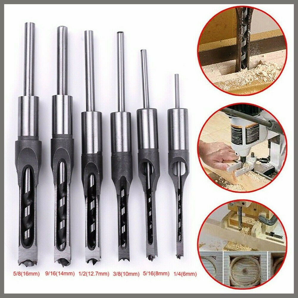 6pcs Square Hole Saw Auger Mortise Drill Bit Mortising Chisel ...