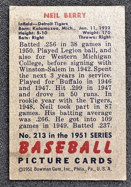 1951 Bowman - #213 Neil Berry for sale online | eBay