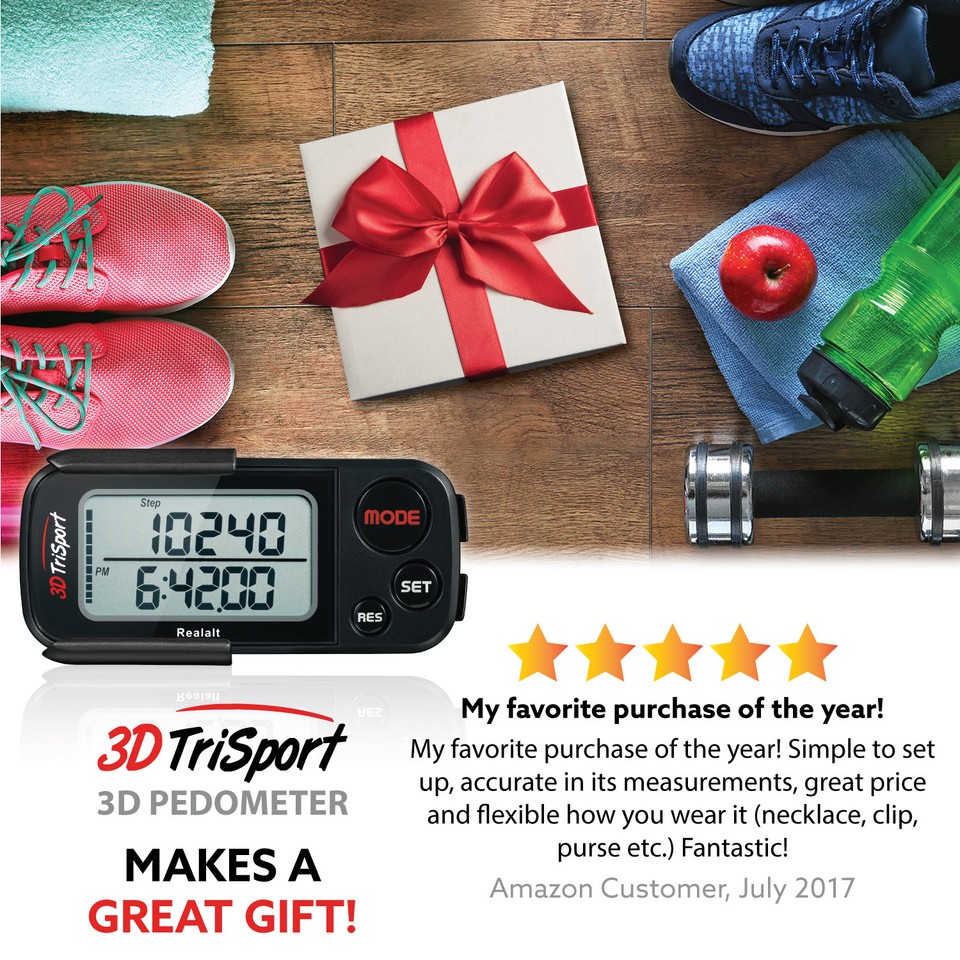 3DTriSport Supreme Quality Walking 3D Pedometer by Realalt with Clip ...