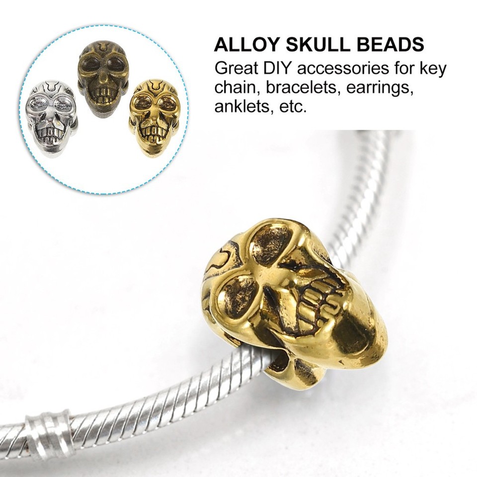 60Pcs Alloy Skull Beads for DIY Jewelry Bracelets Key Chains Making ...