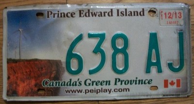 PRINCE EDWARD ISLAND CANADA LICENSE PLATE 2013 -638 AJ- CANADA'S GREEN ...