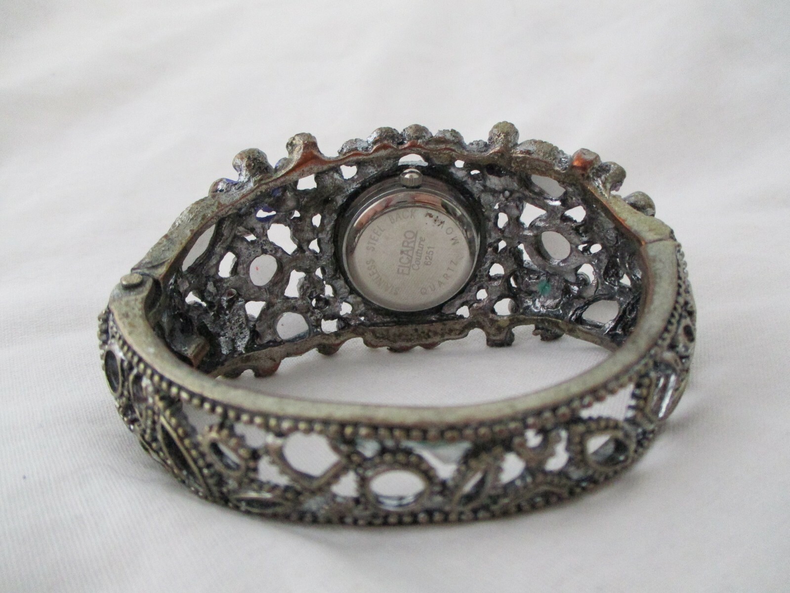 Figaro Couture Watch Silver Tone Colorful Floral Cuff Band Round Face ...