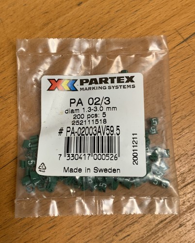 PARTEX MARKING SYSTEMS PA-02003AV59.5 PA 02/3 1.3-3mm GREEN "5" (200pcs ...
