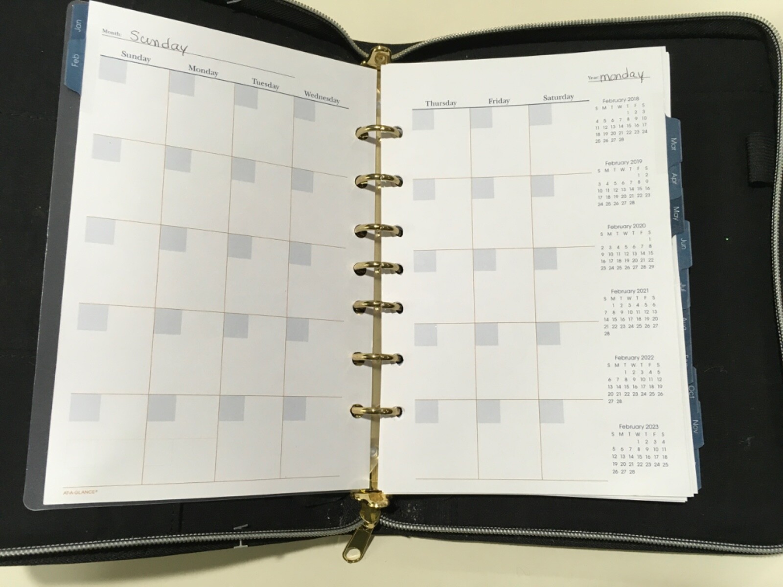 At-A-Glance Zippered planner 5 1/2 x 8 1/2 Pages Black/White 7 Rings ...