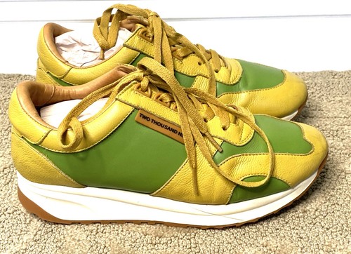 TWO THOUSAND NEVER LEATHER YELLOW GREEN LACE UP SNEAKERS SIZE: 8 | eBay