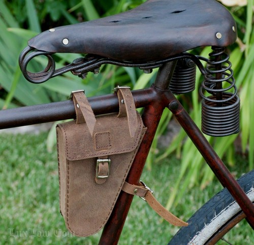 Vintage Brown Leather Bike Frame TOOL BAG POUCH TOC Bicycle Road Fixie ...