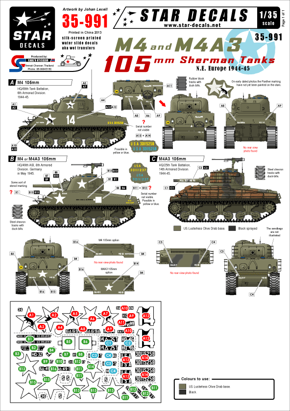 Star Decals 1/35 US M4 and M4A3 105mm Sherman Tanks NW Europe decal ...