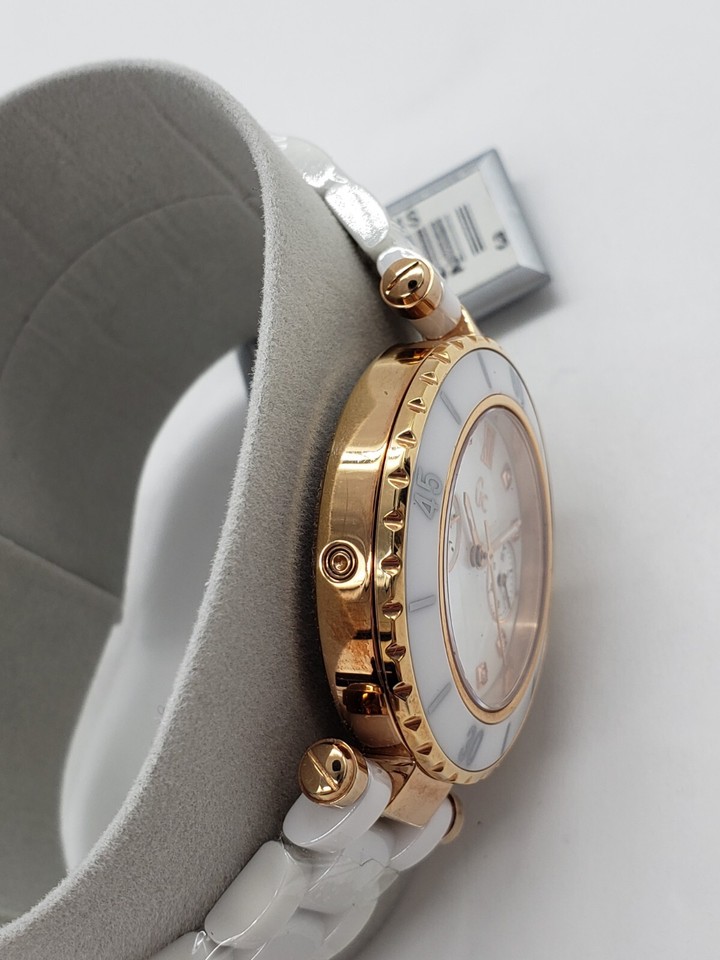 GUESS COLLECTION Women's Swiss mvmnt white Ceramic Watch diamond pink ...