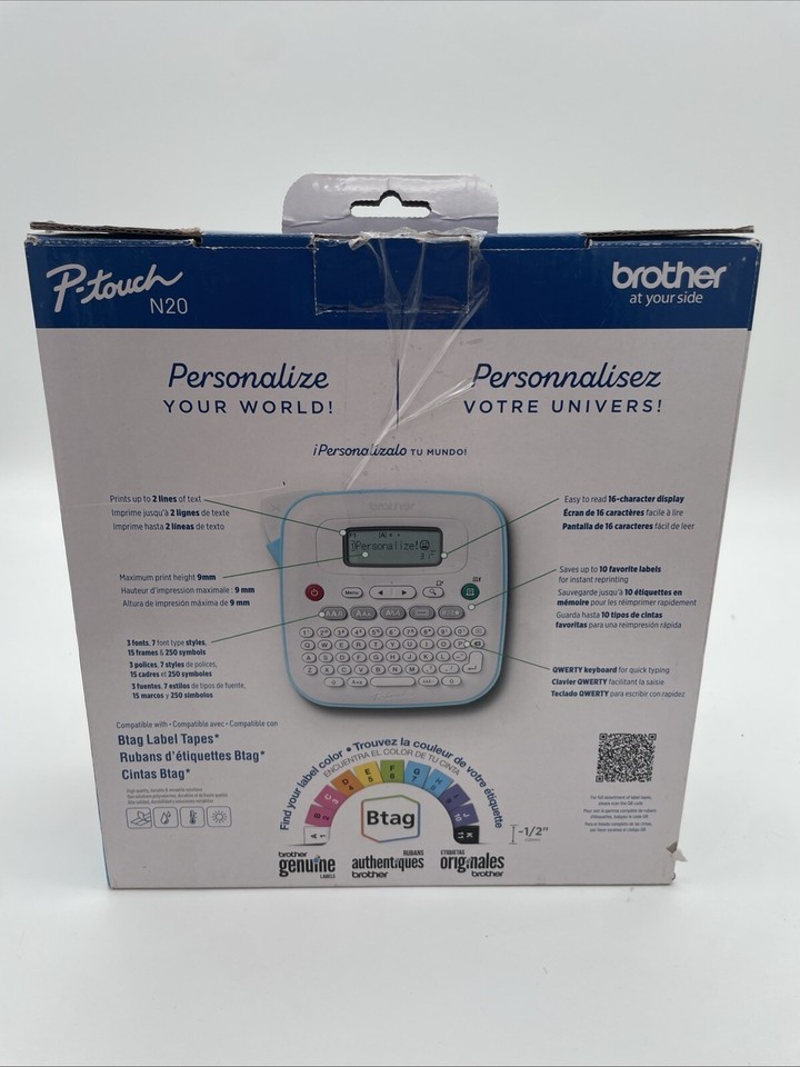 Brother P-Touch PT-N20 Personal Desktop Label Maker Portable B TAG TAPE ...