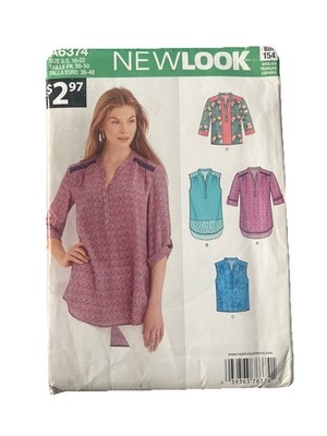 New Look Uncut Pattern 6374 Blouse Tunic Top Shirt Womens 10 12 14 16 ...