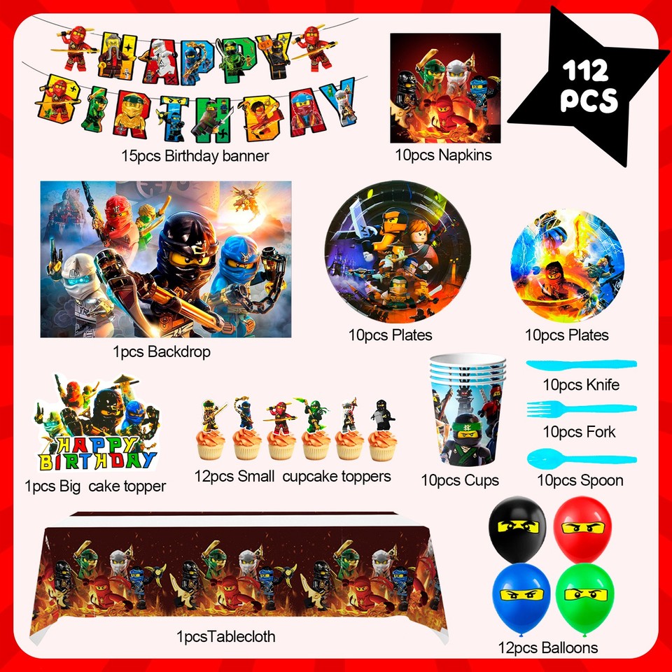 112 Pcs Ninjago Party Decorations Logo Ninja Birthday Tableware ...