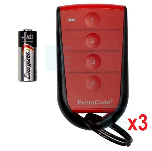 Elsema 433MHz Pentacode Keyring Remotes 4 Button Red PCK43304 3 Pack ...