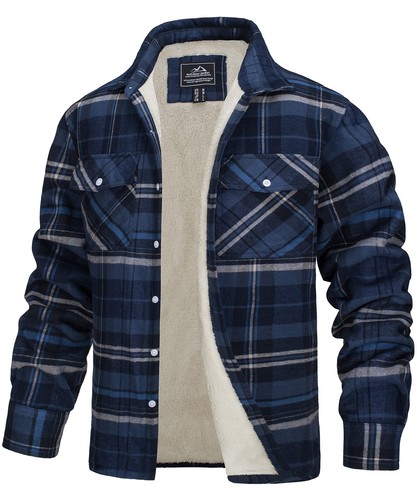 Men's Flannel Shirt Jacket Soft Sherpa Fleece Lined Winter Casual ...
