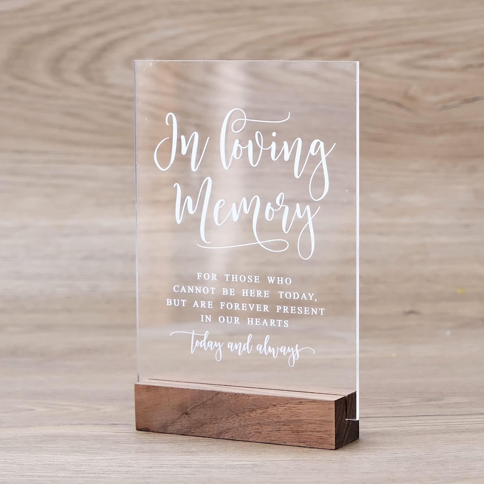 In Loving Memory Sign with Wood Stand- 5”x 7" Glass Look Clear Acrylic ...