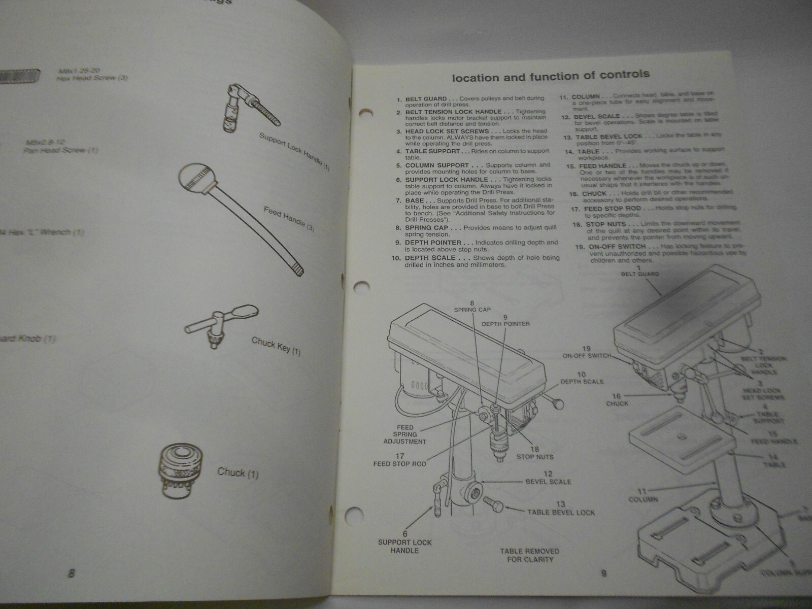 Sears Craftsman 8 Inch Bench Model Drill Press 113.213100 Owners Manual ...