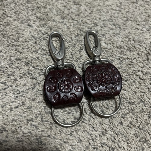 Vintage Leather Tooled Brown Floral Key Chain western cowgirl stamped ...