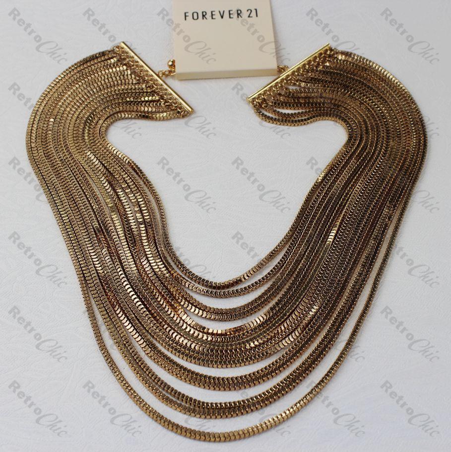 SLINKY DRAPE CHOKER NECKLACE gold pl LAYERED LIQUID CHAINS big ...