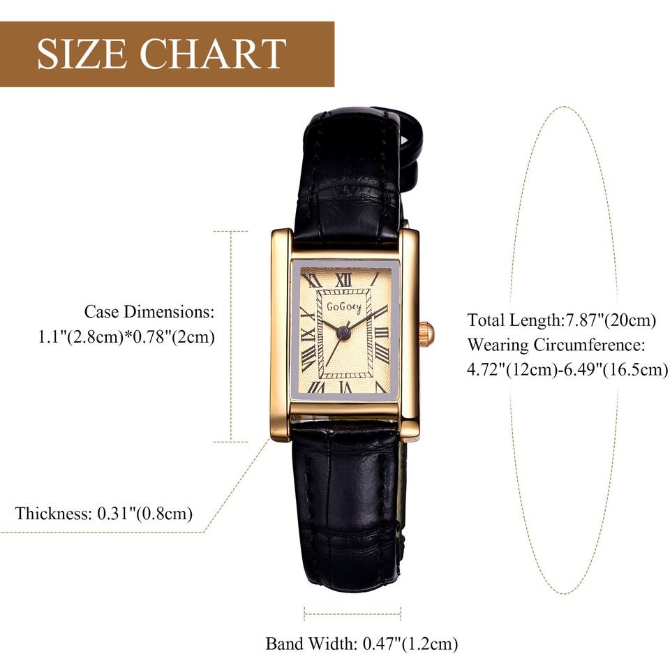 Women's Classic Rectangle Roman Numerals Dial Leather Strap Quartz ...