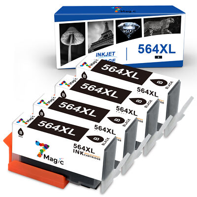 4 Pack 564XL Black Ink For HP Deskjet 3070a 3520 3521 3522 3526 ...