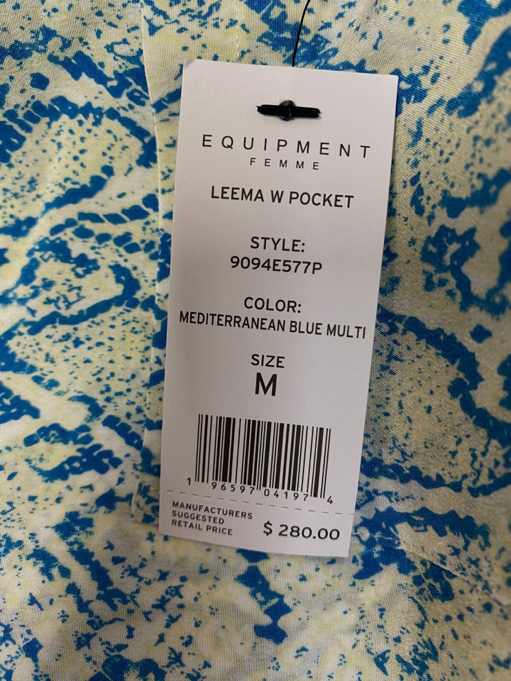 $280 Equipment Women's Blue Leema Snake Print Silk Button-Down Shirt ...