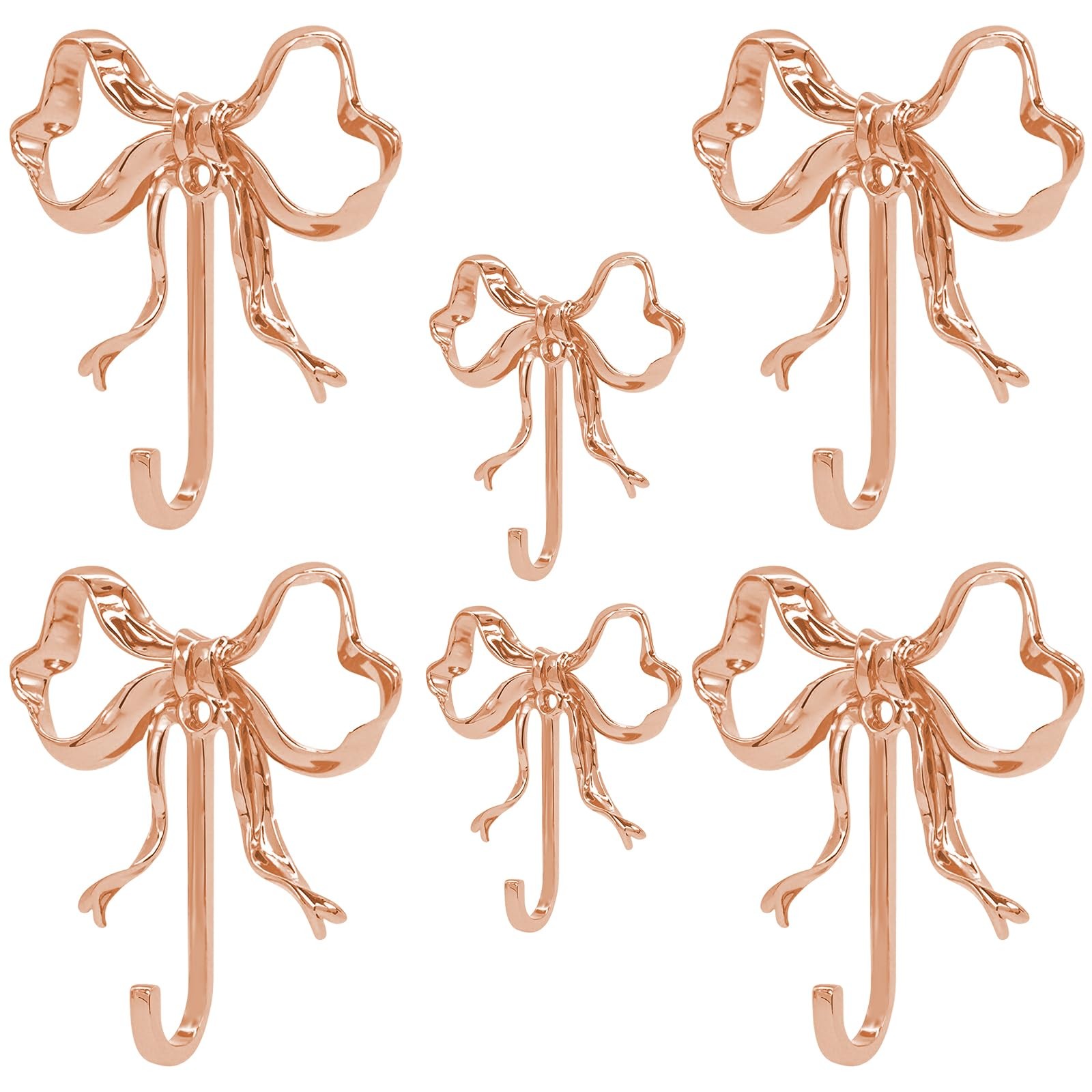6 PCS Bow Hooks,Rose Gold Bow Hook,Metal Wall Hooks for Hanging,Coats ...