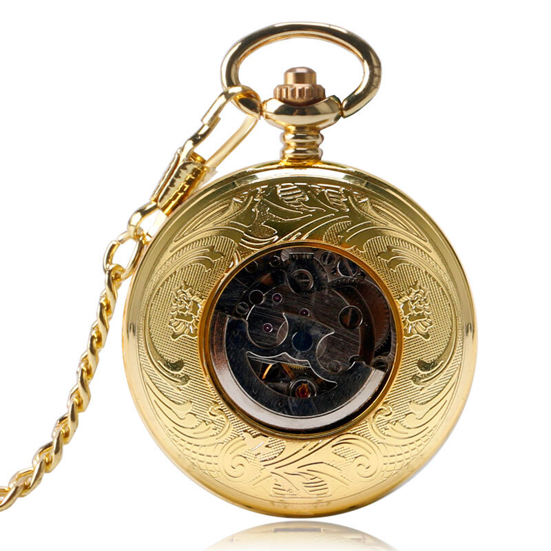 Vintage Shield Skeleton Golden Automatic Mechanical Men Pocket Watch ...