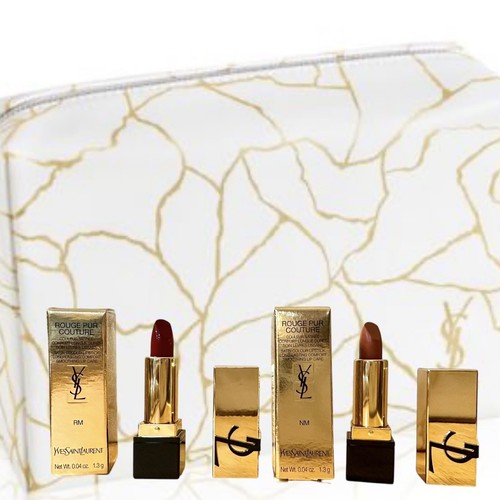 YSL Beaute White/Gold Marble Pattern Makeup Bag Limited Edition 2 Mini ...
