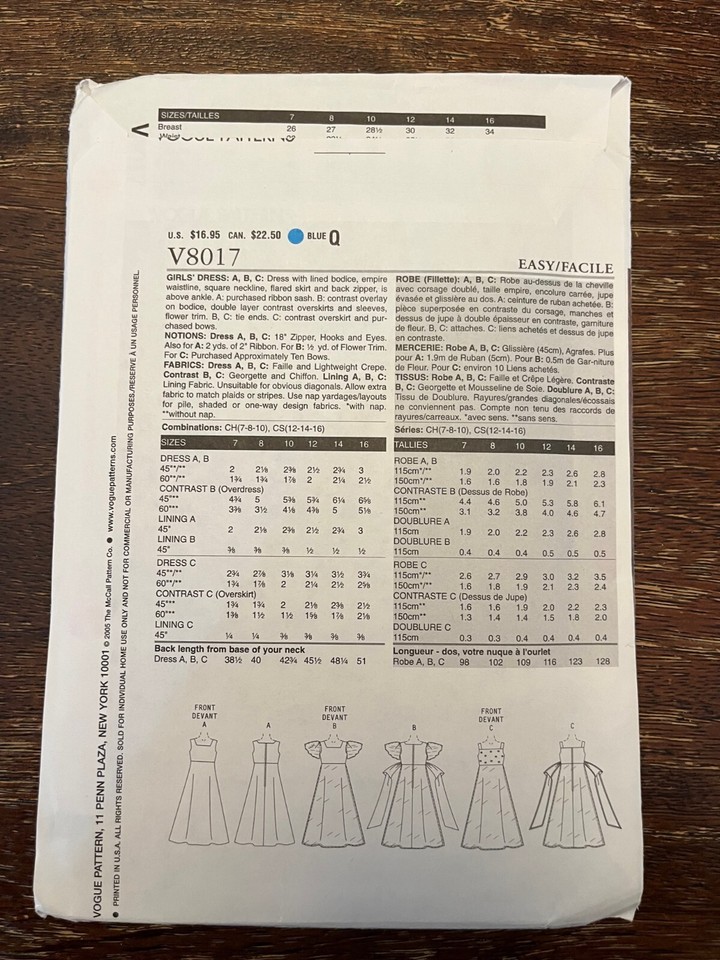 Vogue V8017 UNCUT Sewing Pattern, Children's Dresses, Size 7-8-10 | eBay