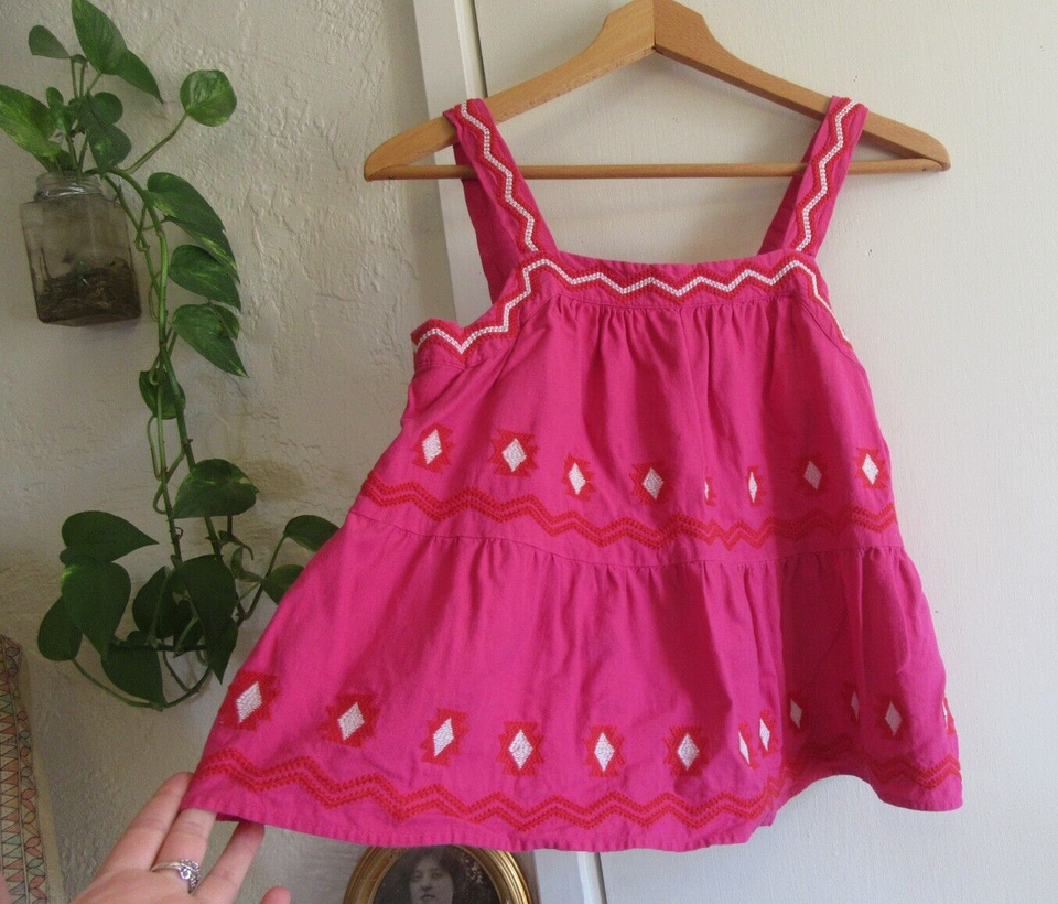 Loft Bright Pink Linen Rayon Blend Embroidered Tank Top Peplum Boho ...