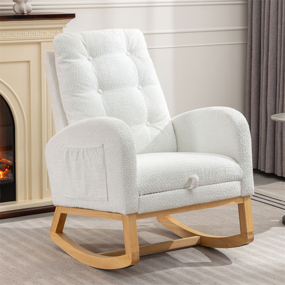Accent Rocking Chair with Footrest High Back Rubber Wood Rocking Legs ...