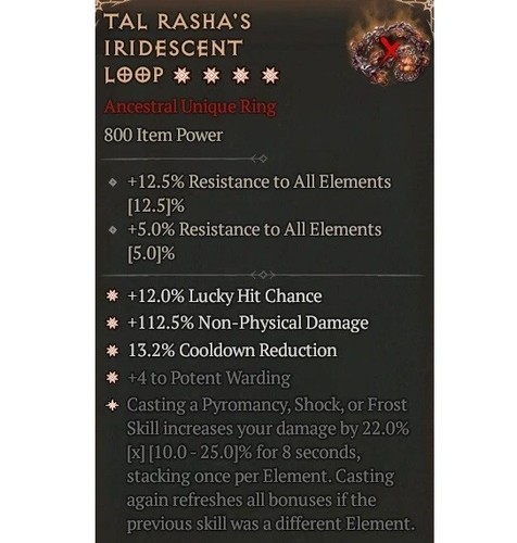 Diablo 4 S9 Tal Rasha's Iridescent Loop 4GA 22% Unique Ring Sorcerer ...