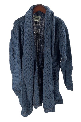 Aran Craft Merino Wool Open Front Cardigan with Pockets Mallard/Grey | eBay