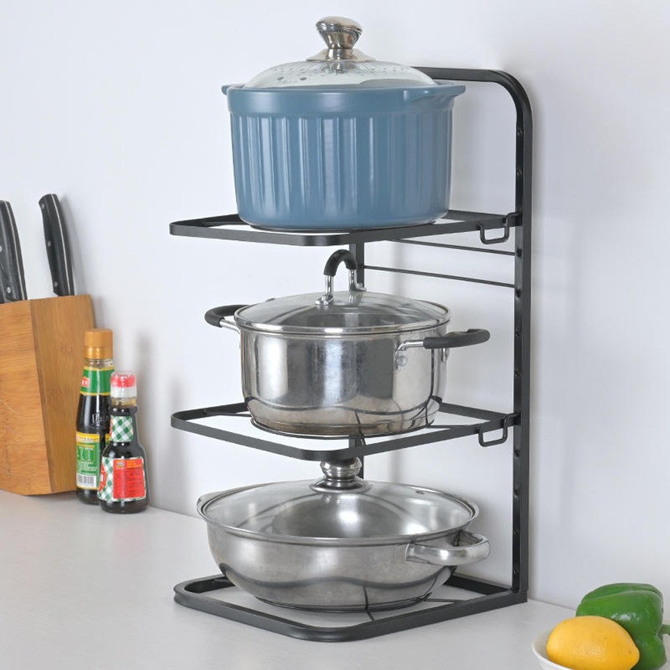 Adjustable Kitchen Pan Stand Cookware Shelf 2 3 4 Tiers Pot Storage ...
