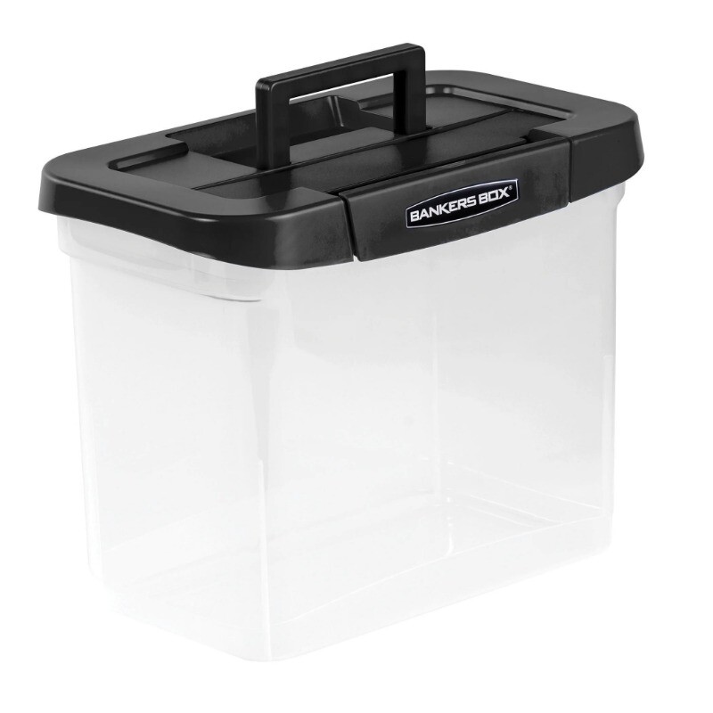 New Bankers Box Clear Plastic Portable File Box with Black Lid, 1 Pack ...