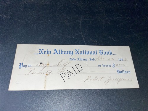 1904 New Albany National Bank Check - Indiana | eBay