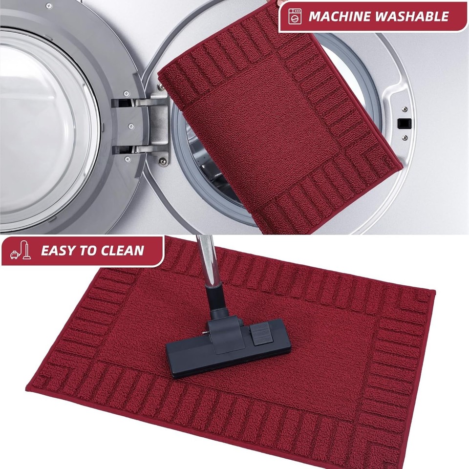 Ultra-Durable Burgundy Red Kitchen Rugs Set - Non-Slip & Stain ...