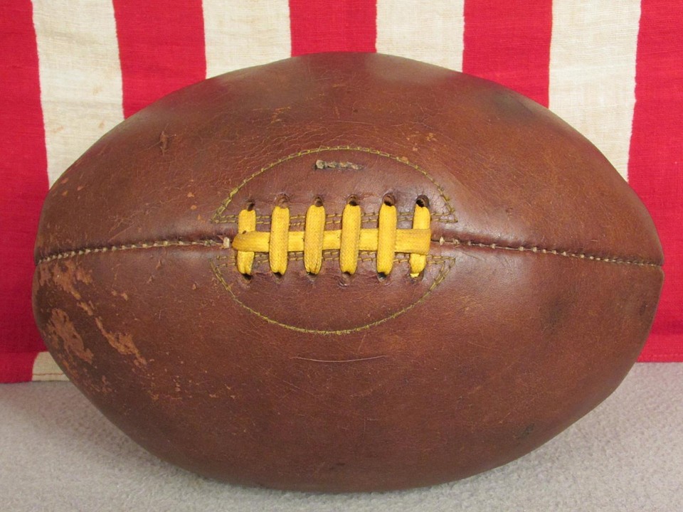 Vintage 1940s Brown Genuine Leather Rugby Ball with Laces Great Display ...