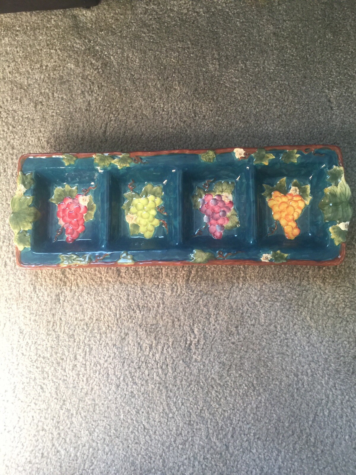 Susan Winget Vineyard 4 Section Tray Platter Hand Painted Embossed ...