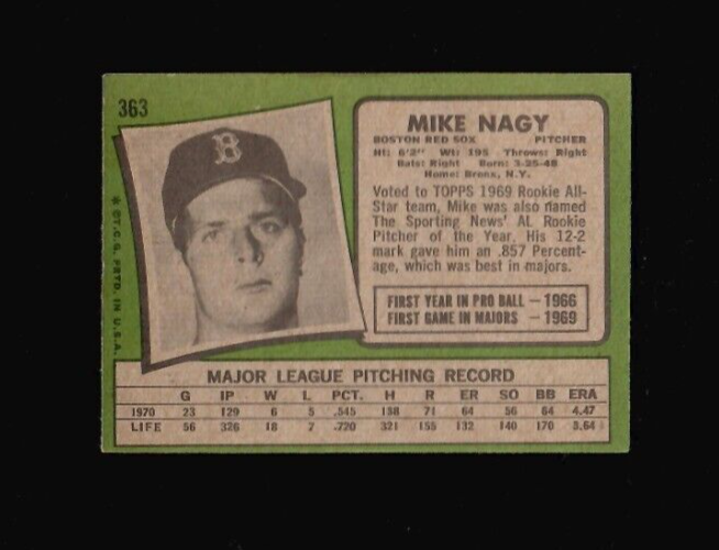 1971 Topps #363 MIKE NAGY Red Sox EX | eBay