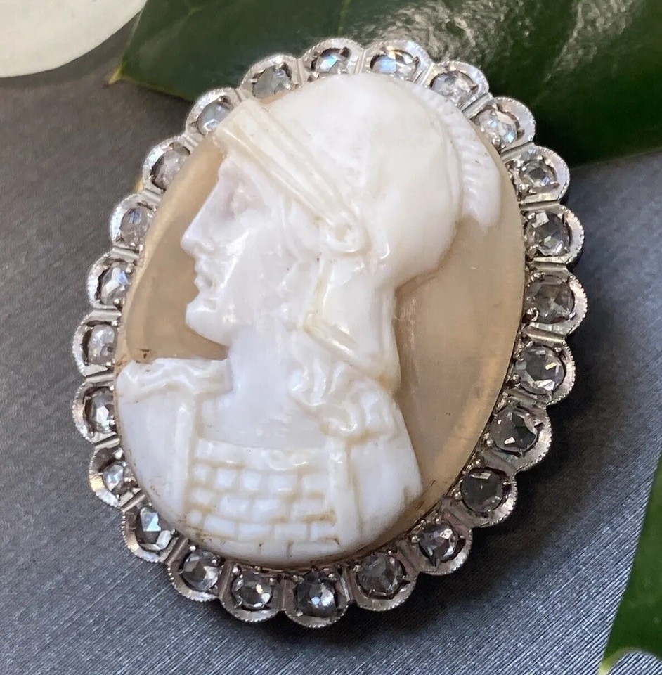 Gold Old Mine Rose-Cut Diamond God Hephaestus Cameo Antique Brooch Fine ...