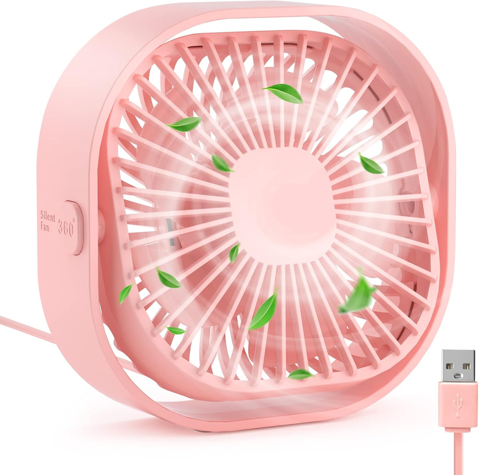 4 Inch Small USB Desk Fan, 3-Speed Portable & 360°Rotatable Mini ...