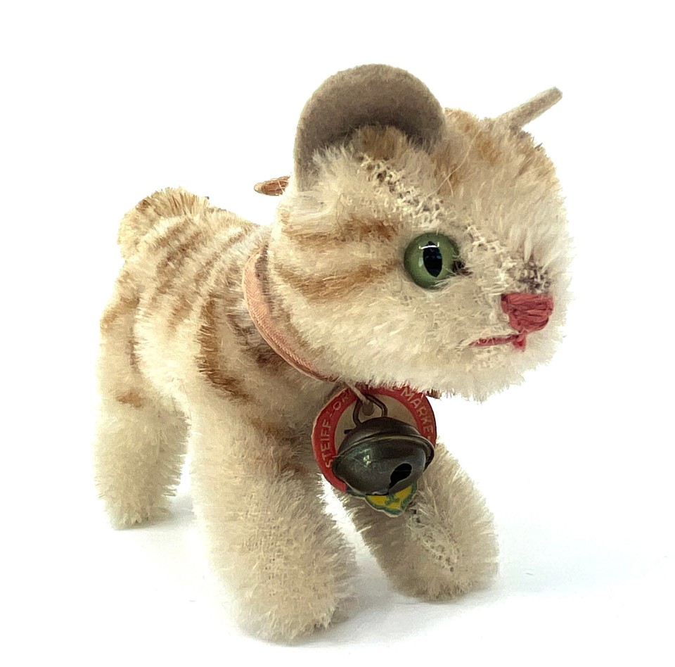 Steiff Tapsy Tabby Cat 1960s ID Chest Tag 8cm 3in Mohair Jingle Bell ...